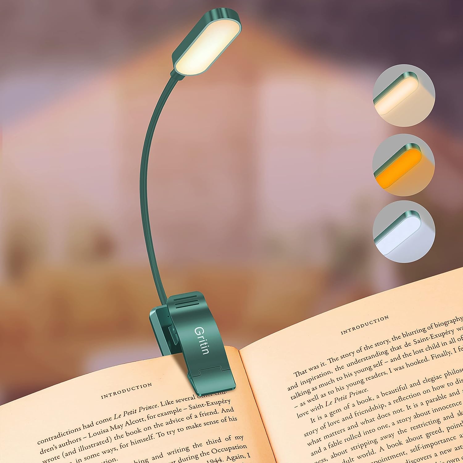 Gritin 16 LED Rechargeable Book Light for Reading in Bed