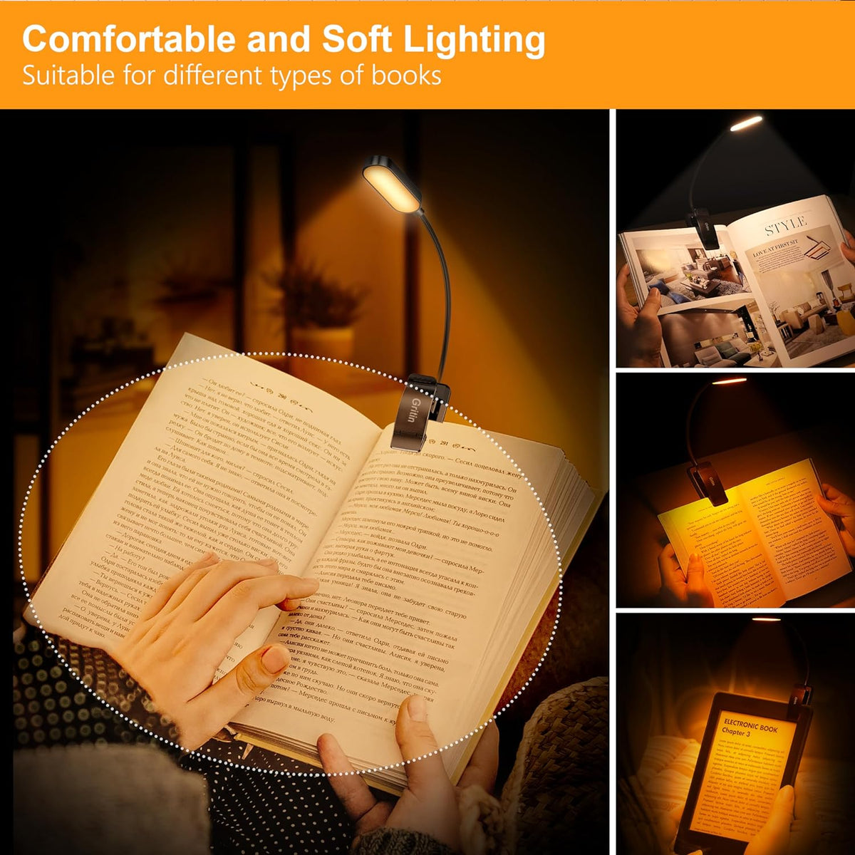 Gritin 16 LED Rechargeable Book Light for Reading in Bed