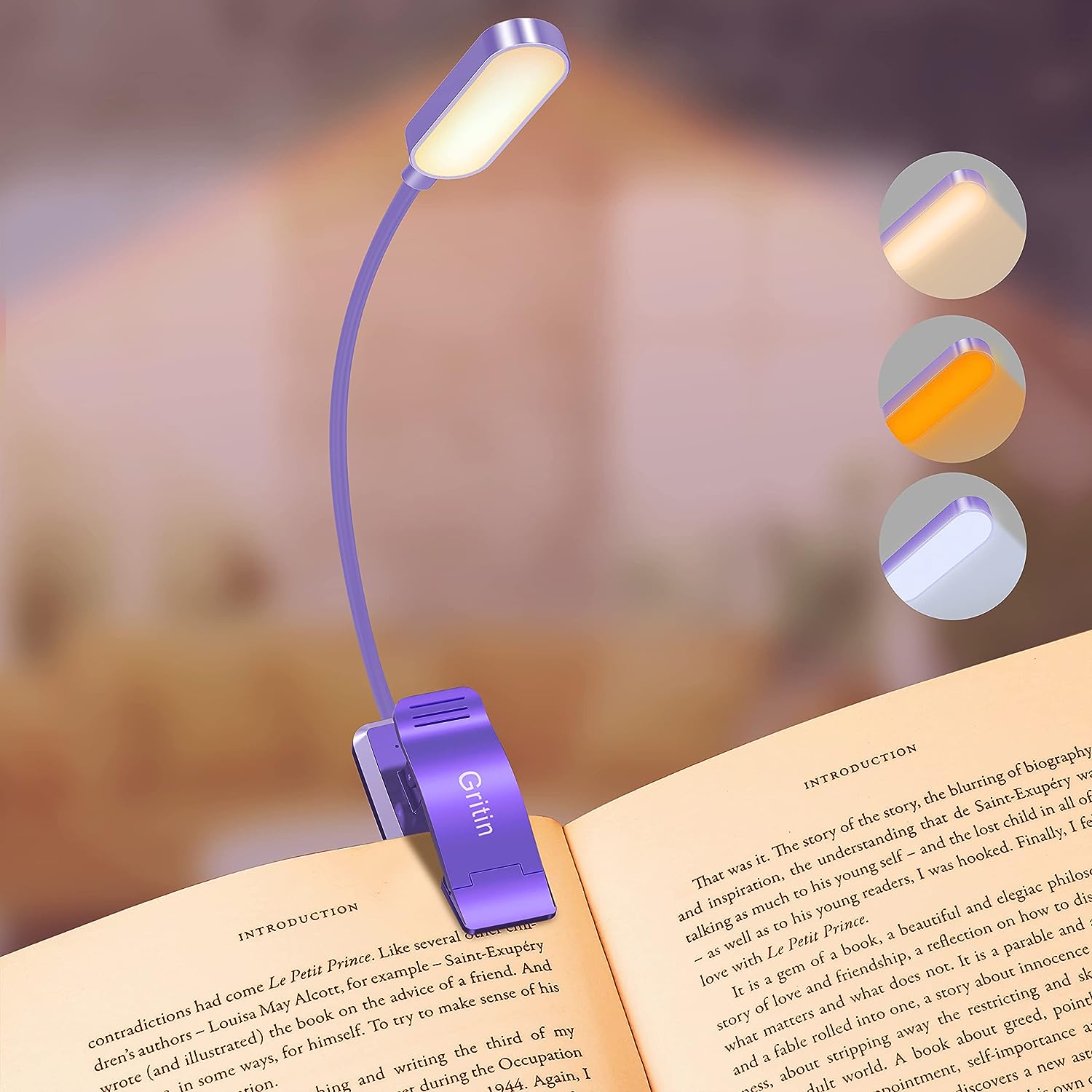 Gritin 16 LED Rechargeable Book Light for Reading in Bed
